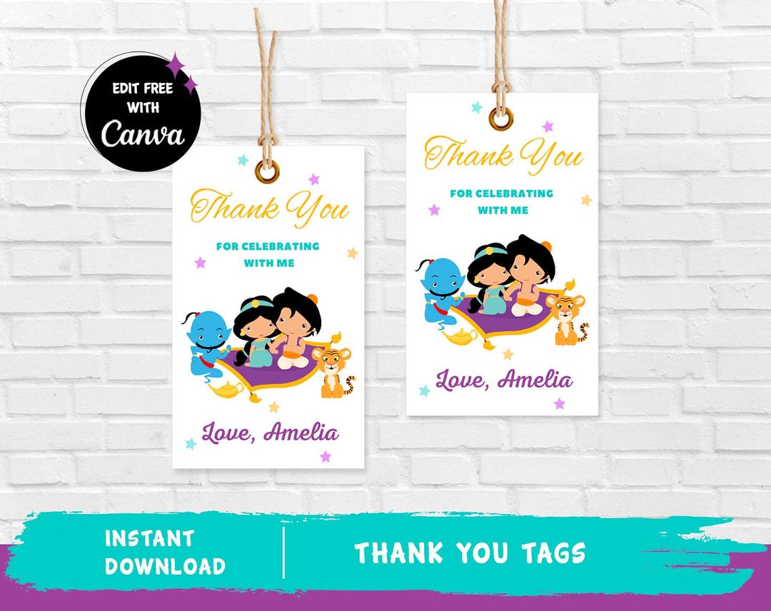 Jasmine Thank You Tag Jasmine Favor Tag Princess Thank You Tag Jasmine ...