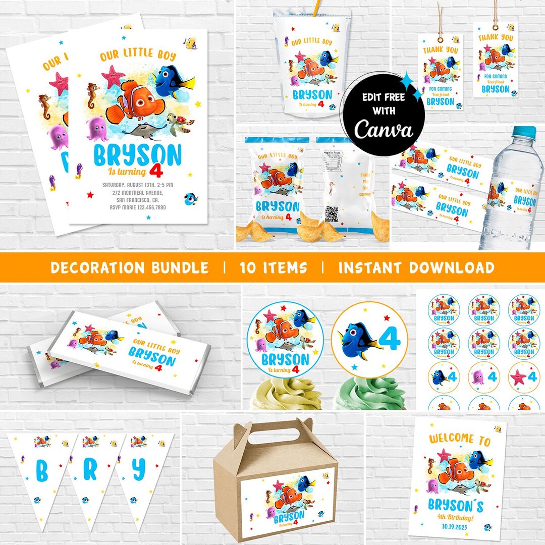 Finding Nemo Party Decorations Finding Nemo Bundle Finding Nemo ...
