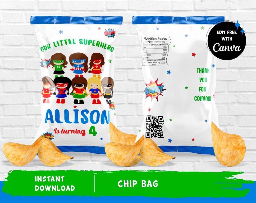 Superheroes Chip Bag Superheroes Potato Chips Superhero Girls Super ...