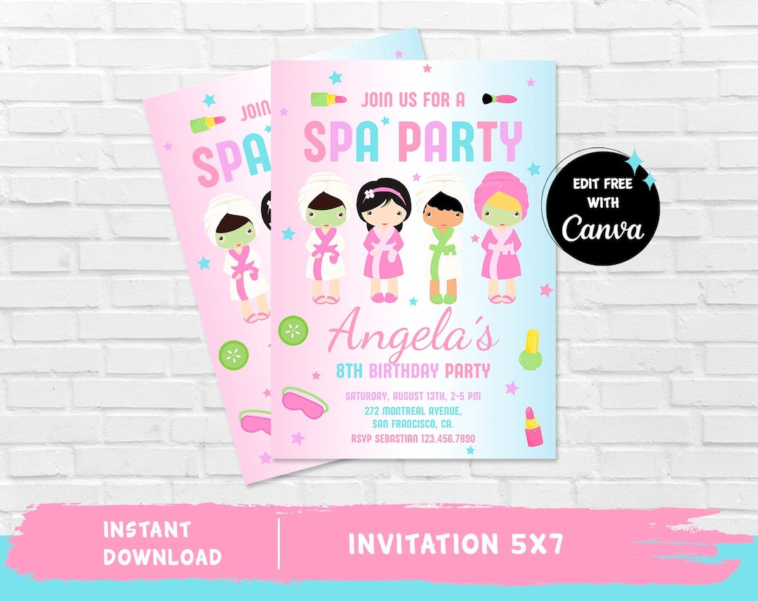 Spa Invitation Spa Invite Spa Decoration Pamper Glam Party Spa Girls ...