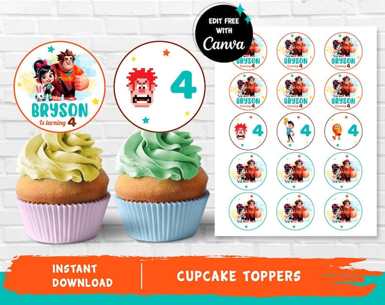 Wreck It Ralph Toppers Ralph Cupcake Vanellope Toppers Ralph Birthday ...