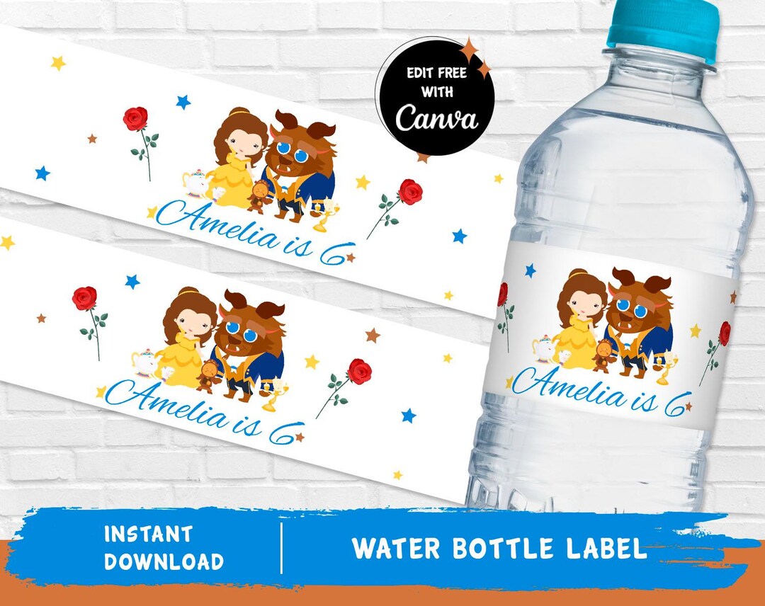 Beauty and the Beast Water Bottle Label Belle Water Label Princess ...