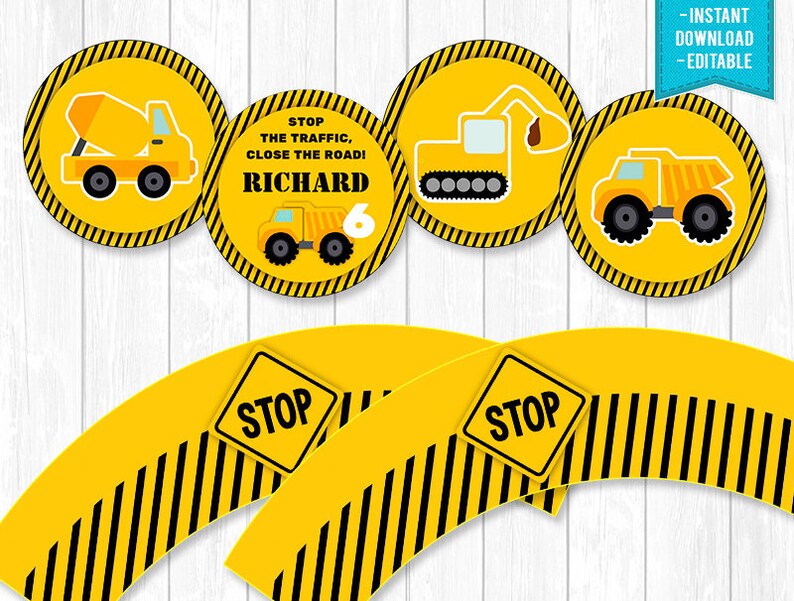 Construction Toppers Construction Party Package Dump Truck Crane ...