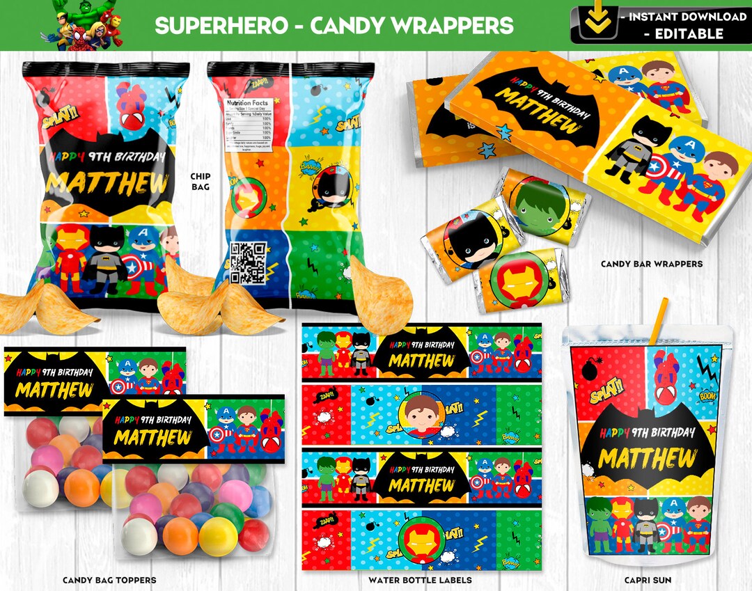 Superhero Wrappers Superhero Birthday Superhero Party Comic Superheroes ...