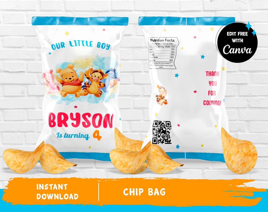 Winnie the Pooh Chip Bag Winnie Potato Chips Winnie Birthday Pooh ...