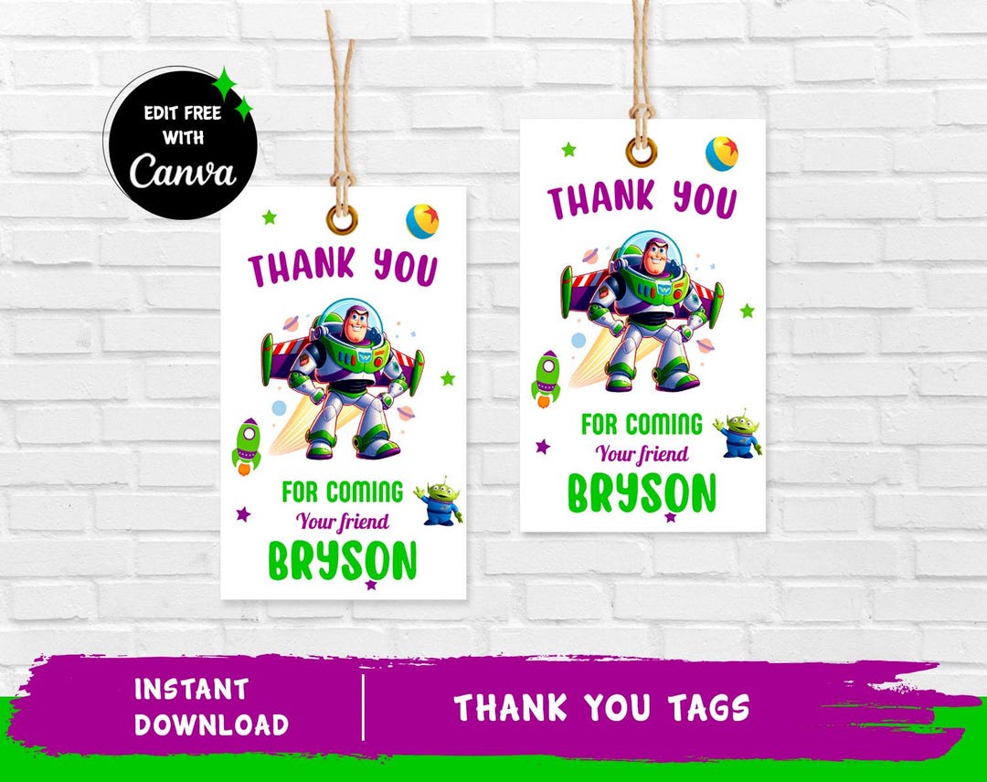 Buzz Lightyear Thank You Tag Buzz Lightyear Favor Tag Toy Story Thank ...