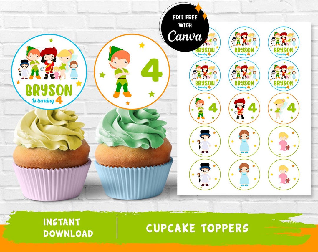 Peter Pan Toppers Peter Pan Cupcake Tinkerbell Toppers Neverland Never ...