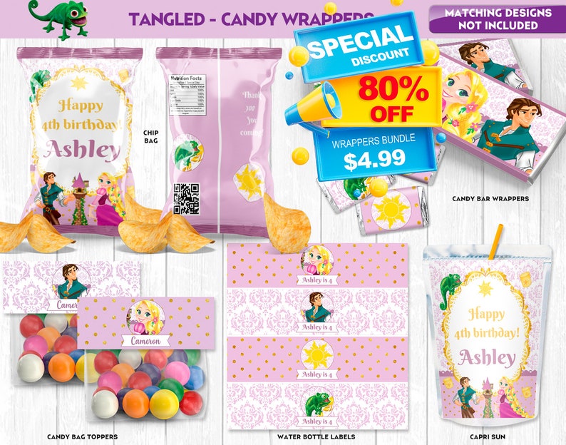 Tangled Bar Wrapper Tangled Bundle Party Package Tangled Birthday ...