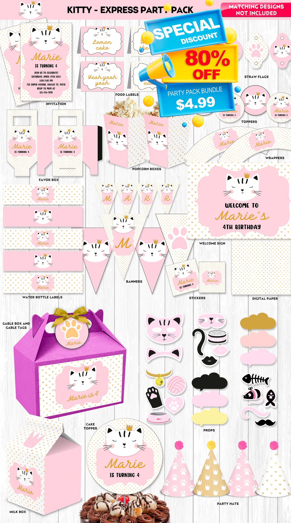 Cat Wrappers Cat Party Birthday Cat Bundle Party Package Pet Adoption ...