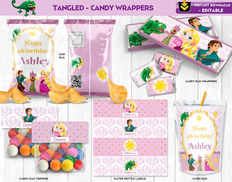 Tangled Wrappers Tangled Bundle Party Package Tangled Birthday Rapunzel ...