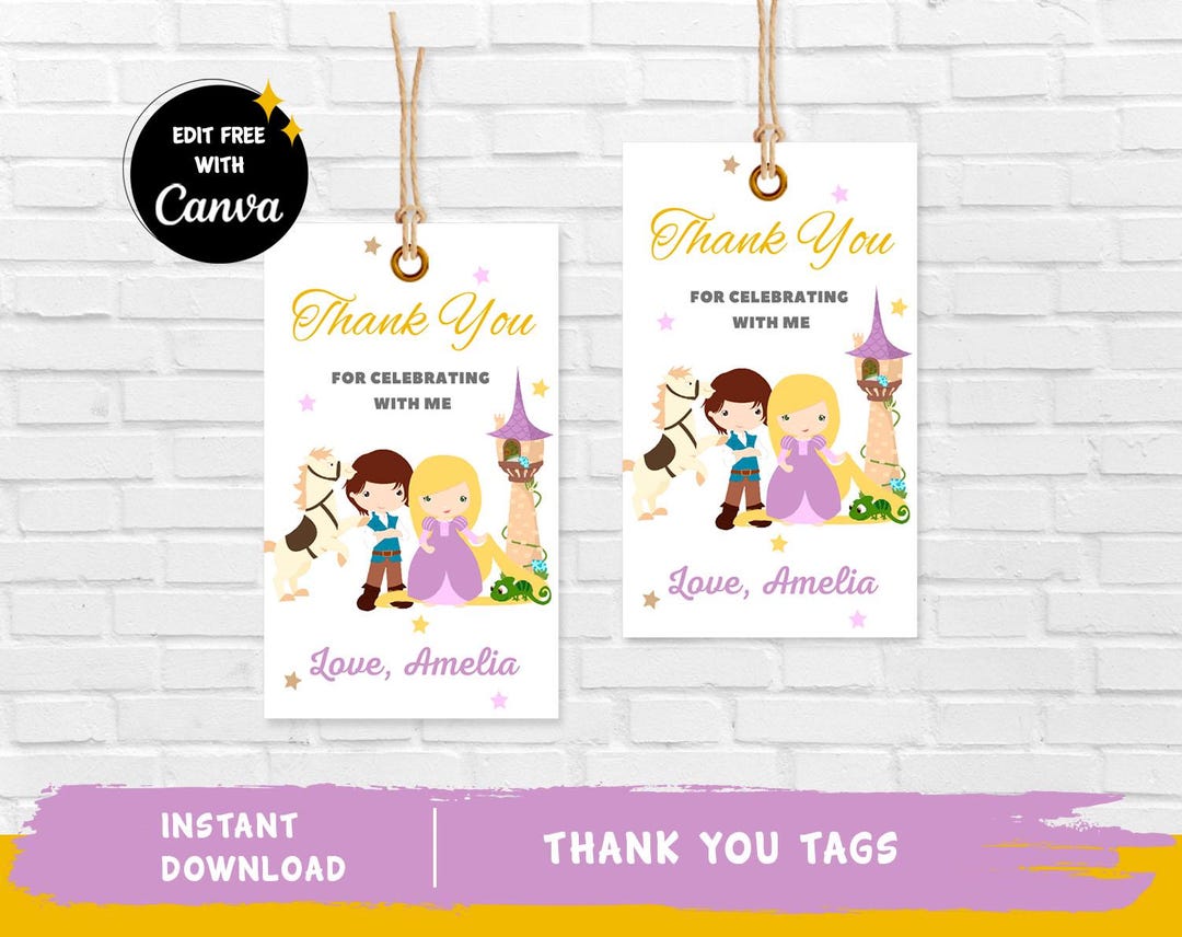 Rapunzel Thank You Tag Rapunzel Tags Princess Favor Tag Tangled Tag ...