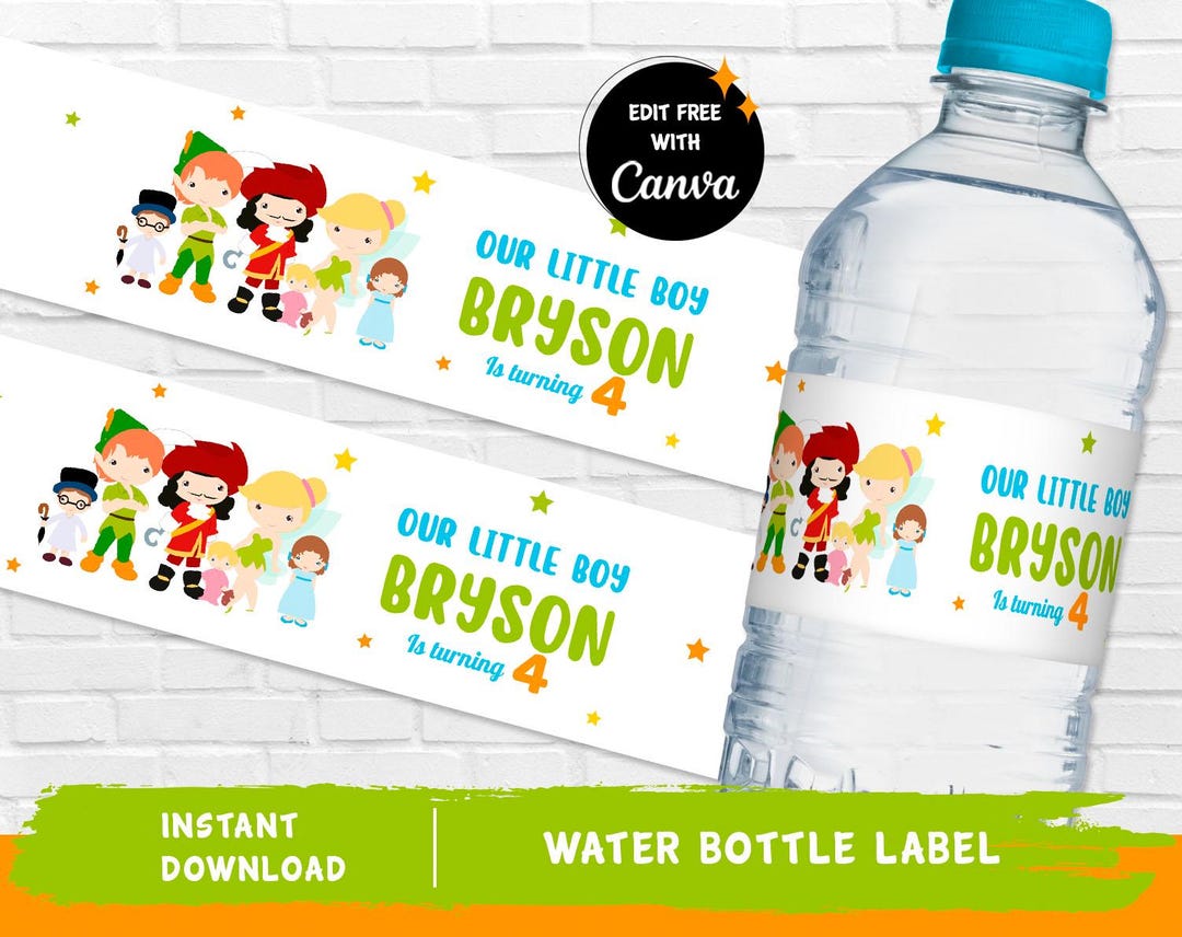 Peter Pan Water Bottle Label Peter Pan Juice Label Tinkerbell Water ...