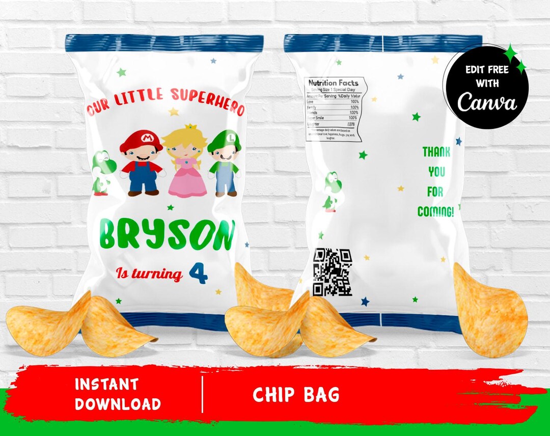 Mario Chip Bag Mario Potato Chips Mario Party Mario Decoration Kids ...