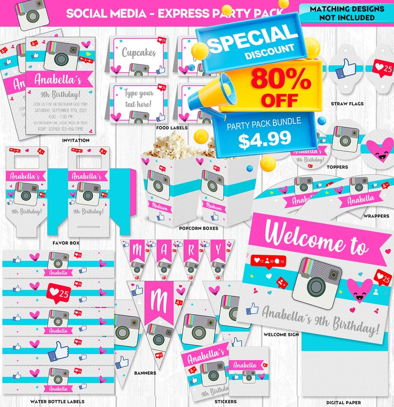 Social Media Chip Bag Social Bundle Party Package - INSTANT DOWNLOAD ...