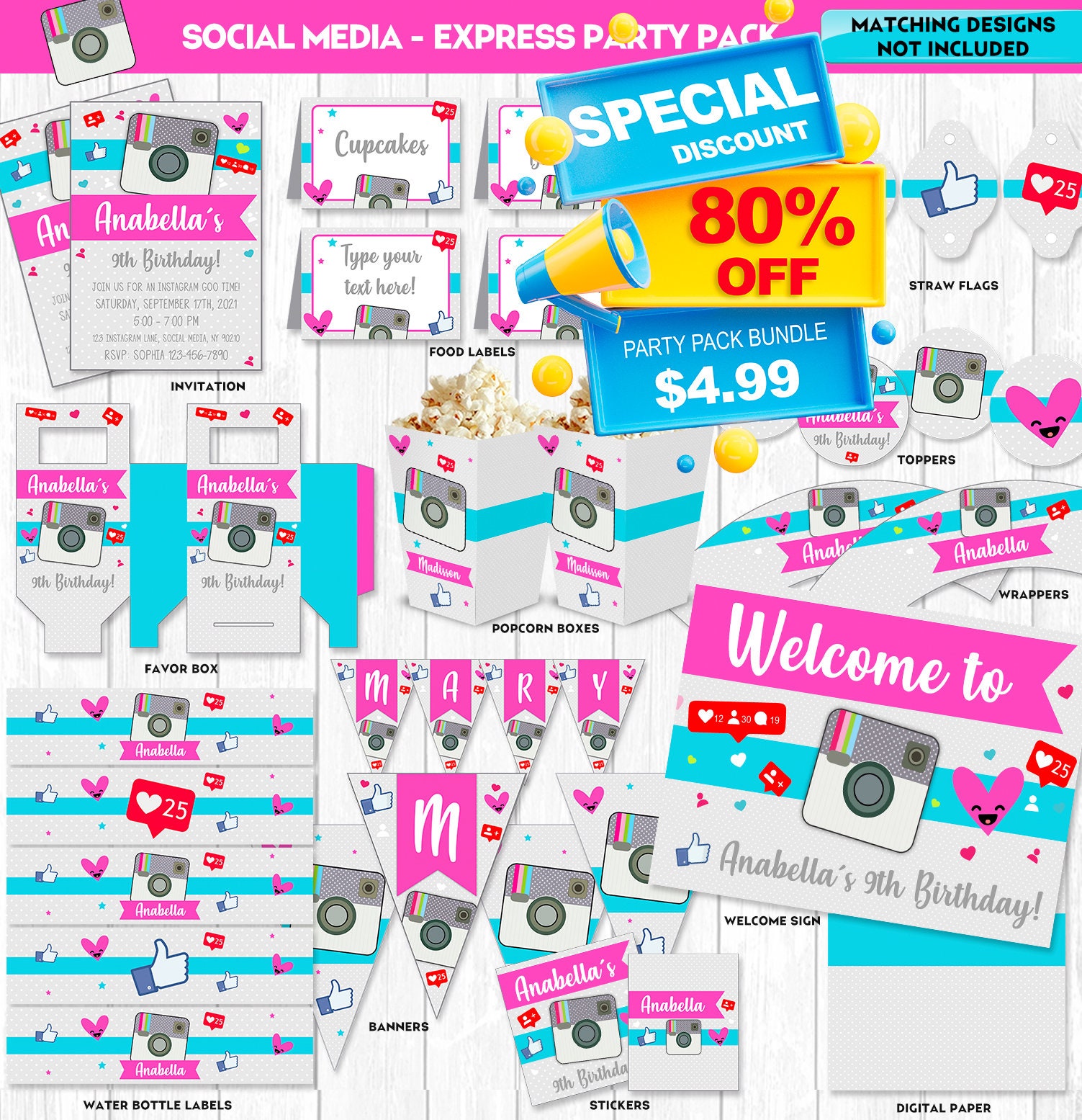 Social Media Bar Wrapper Social Bundle Party Package - INSTANT DOWNLOAD ...