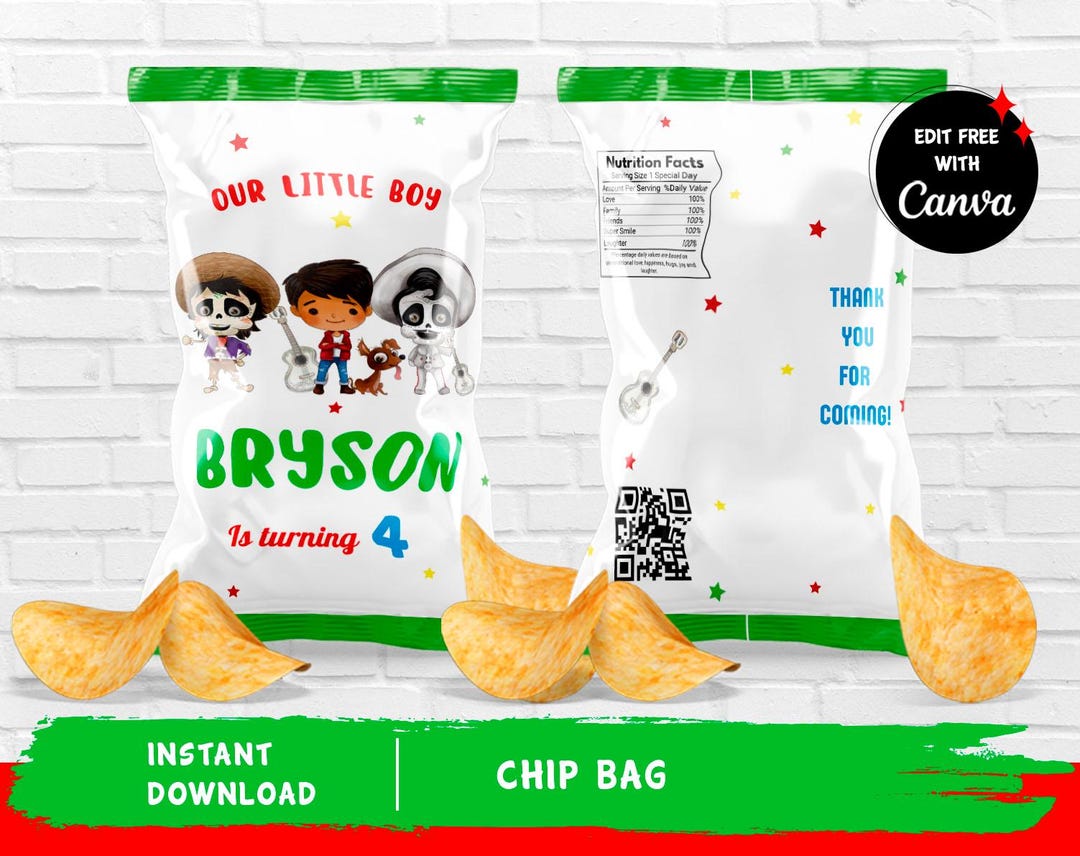 Coco Chip Bag Coco Potato Chips Coco Favor Coco Birthday Boy Birthday ...
