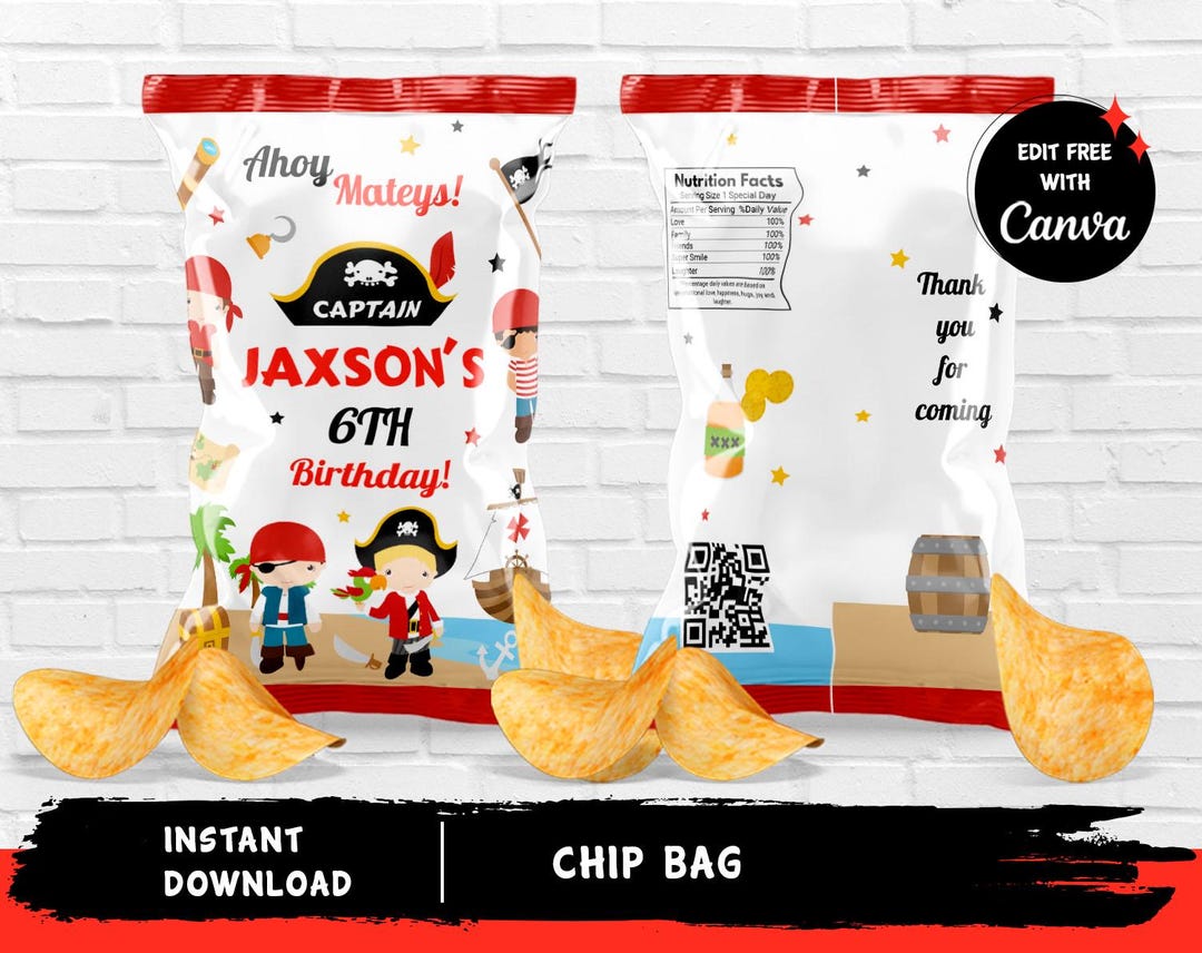 Pirate Chip Bag Pirate Pringles Pirate Decoration Ahoy Mateys Pirate ...