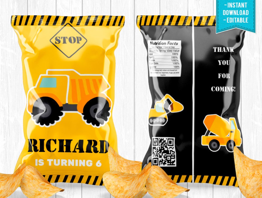 Construction Chip Bag Construction Party Package Dump Truck Crane ...