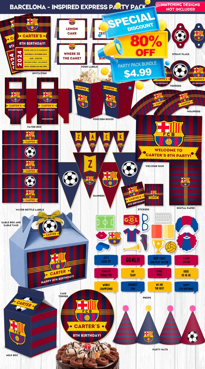 Barcelona Chip Bag Party Birthday Messi Cristiano Futbol Soccer Neymar ...