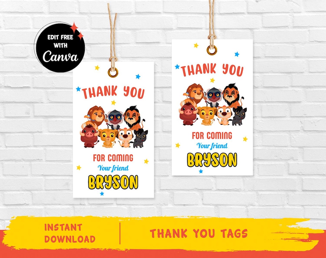 The Lion King Thank You Tag Lion King Favor Tag Simba Thank You Tag ...