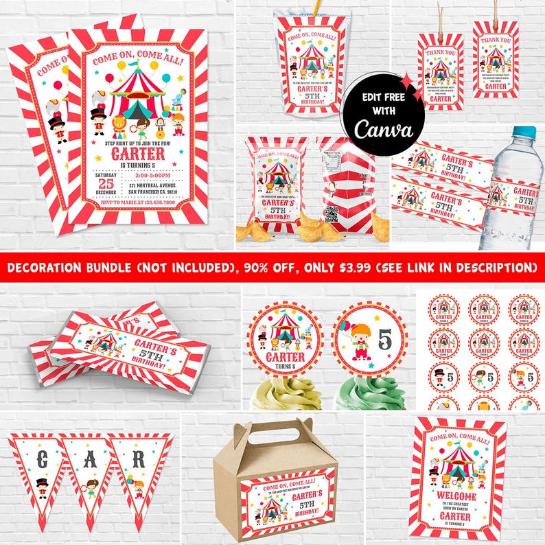 Circus Red Chip Bag Circus Potato Chips Circus Birthday Animals Chip ...