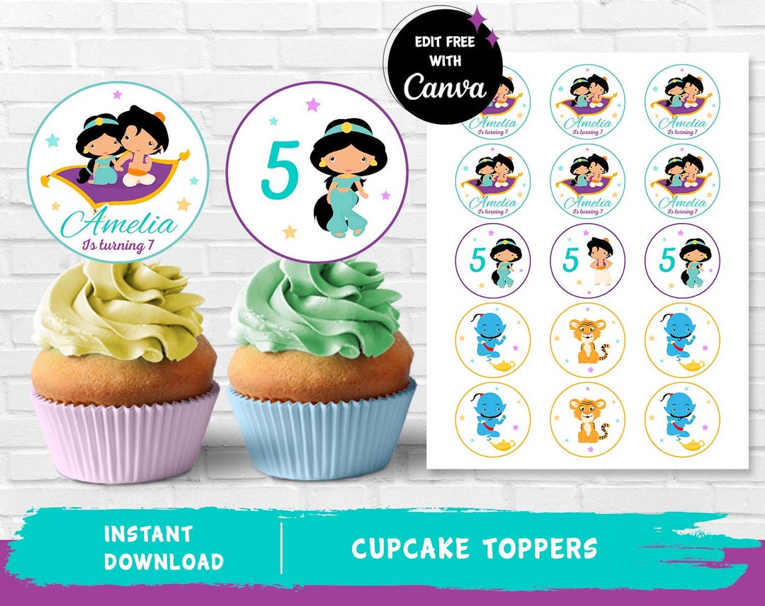 Jasmine Toppers Jasmine Cupcake Princess Toppers Jasmine Decoration ...