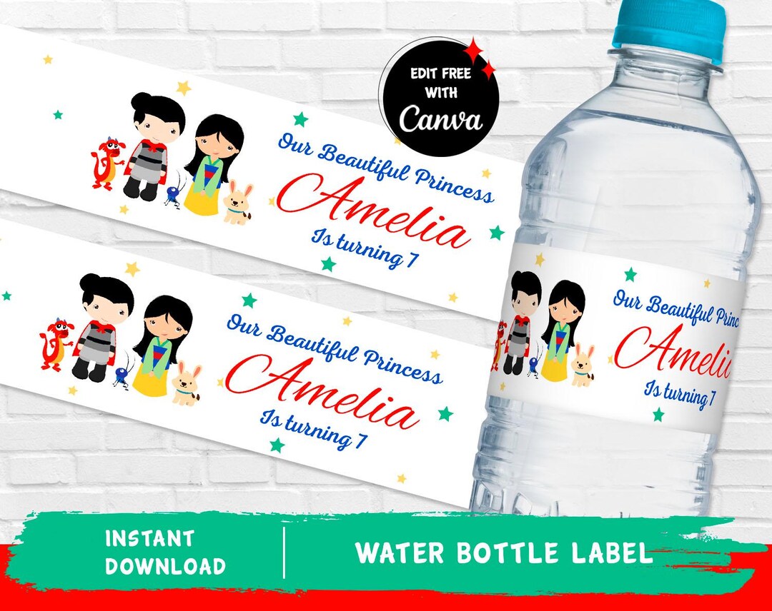 Mulan Water Bottle Label Mulan Juice Label Princess Water Label ...