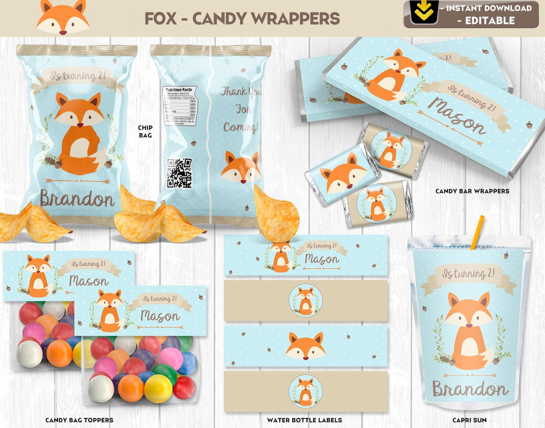 Fox Wrappers Fox Bundle Party Package Fox Birthday Fox Baby Shower ...