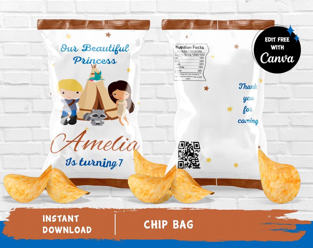 Pocahontas Chip Bag Pocahontas Potato Chips Princess Chip Bag Pocahontas Decoration Willow Meeko ...