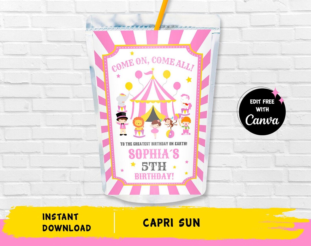 Circus Pink Capri Sun Circus Juice Label Circus Birthday Animals Capri ...