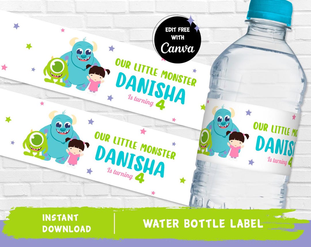 Monsters Water Bottle Label Monsters Juice Label Kids Birthday Boo ...