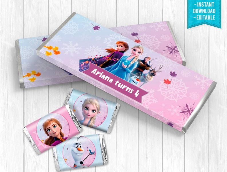 Frozen Bar Wrappers Frozen Birthday Party Package Anna Elsa Olaf ...