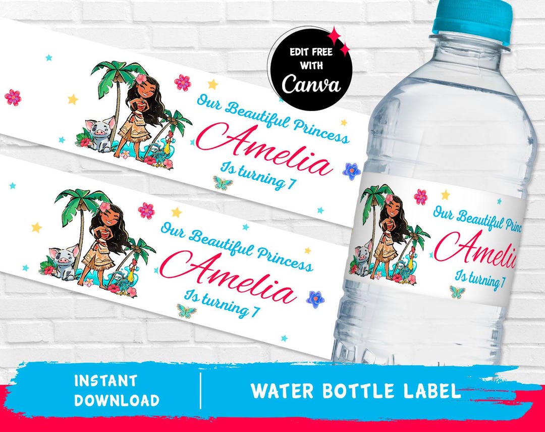 Moana Water Bottle Label Moana Juice Label Moana Birthday Kids Birthday ...