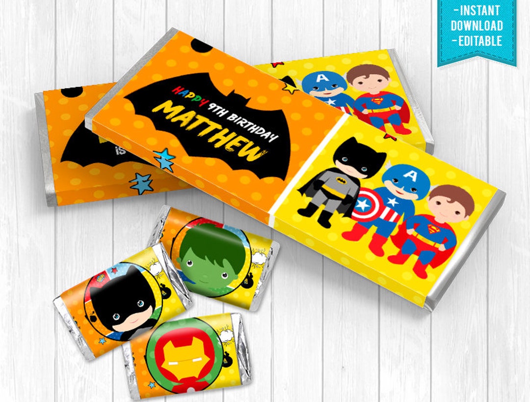 Superhero Bar Wrapper Superhero Birthday Superhero Party Comic ...