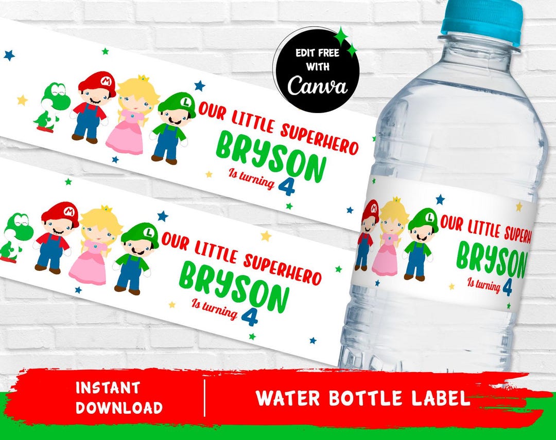 Mario Water Bottle Label Mario Juice Label Mario Party Mario Decoration ...