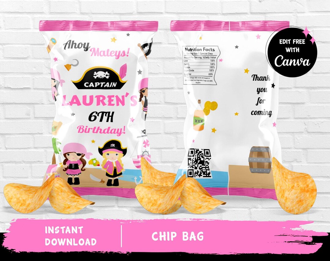 Pirate Chip Bag Pirate Potato Chips Pirate Birthday Ahoy Mateys Pirate ...