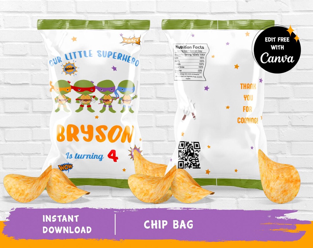 Turtles Chip Bag Turtles Potato Chips Superhero Chip Bag Pizza Party ...