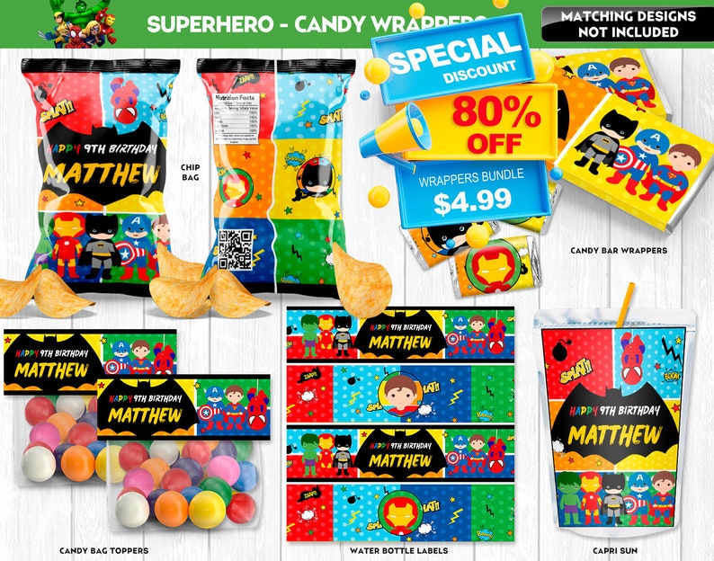 Superhero Chip Bag Superhero Birthday Superhero Party Comic Superheroes ...