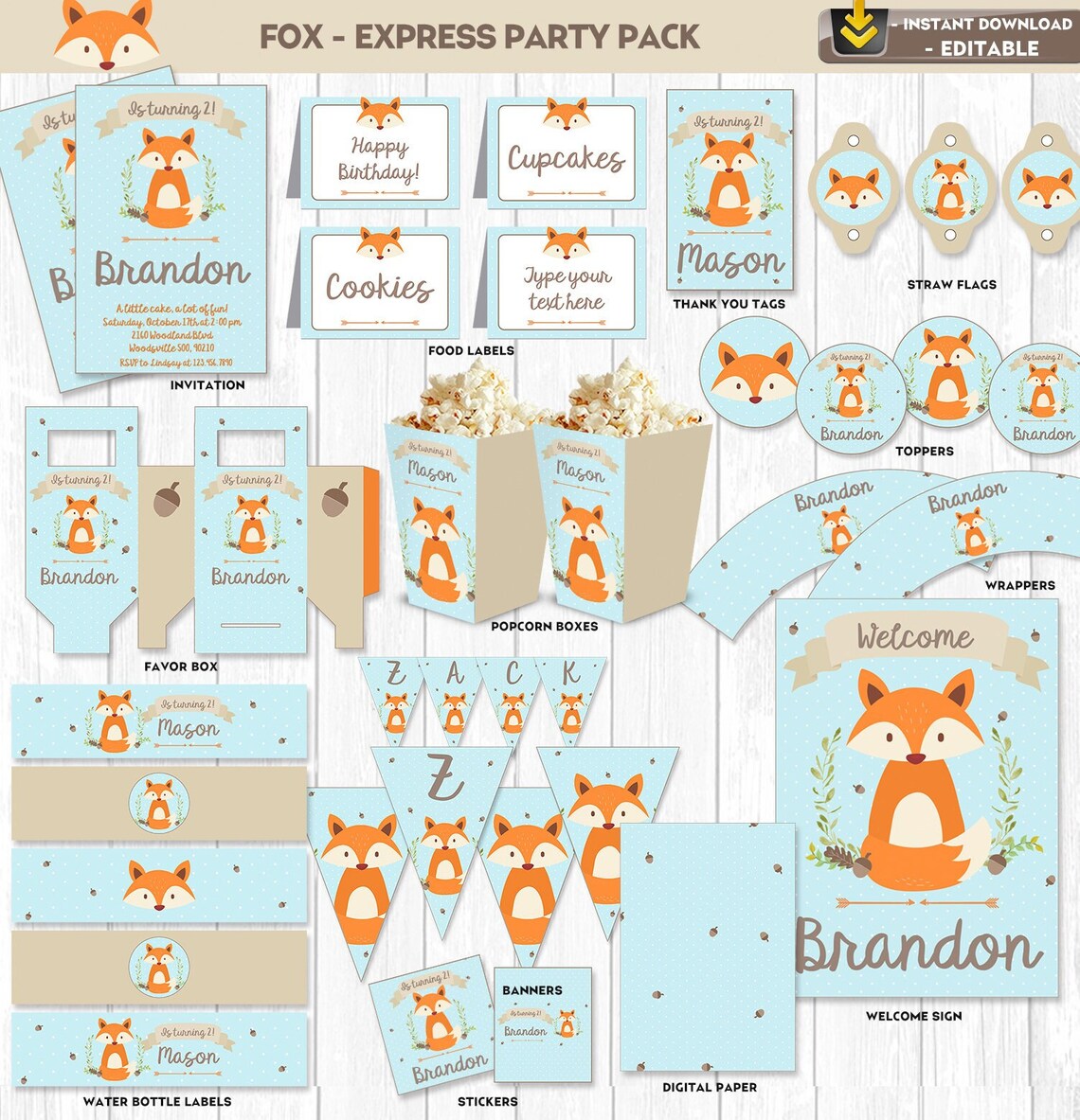 Fox Party Decorations Fox Bundle Party Package Fox Birthday Fox Baby ...