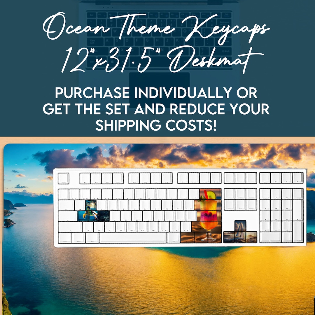 Beach Keycaps Deskmat, Sailing PBT Key Caps Set Ocean Desk Mats ...