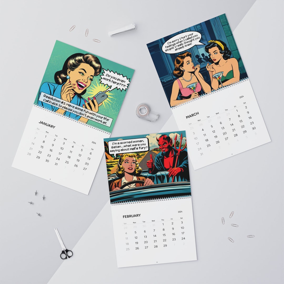 2024 Vintage Inspired Calendar Wall Art Funny Calendar Retro ...