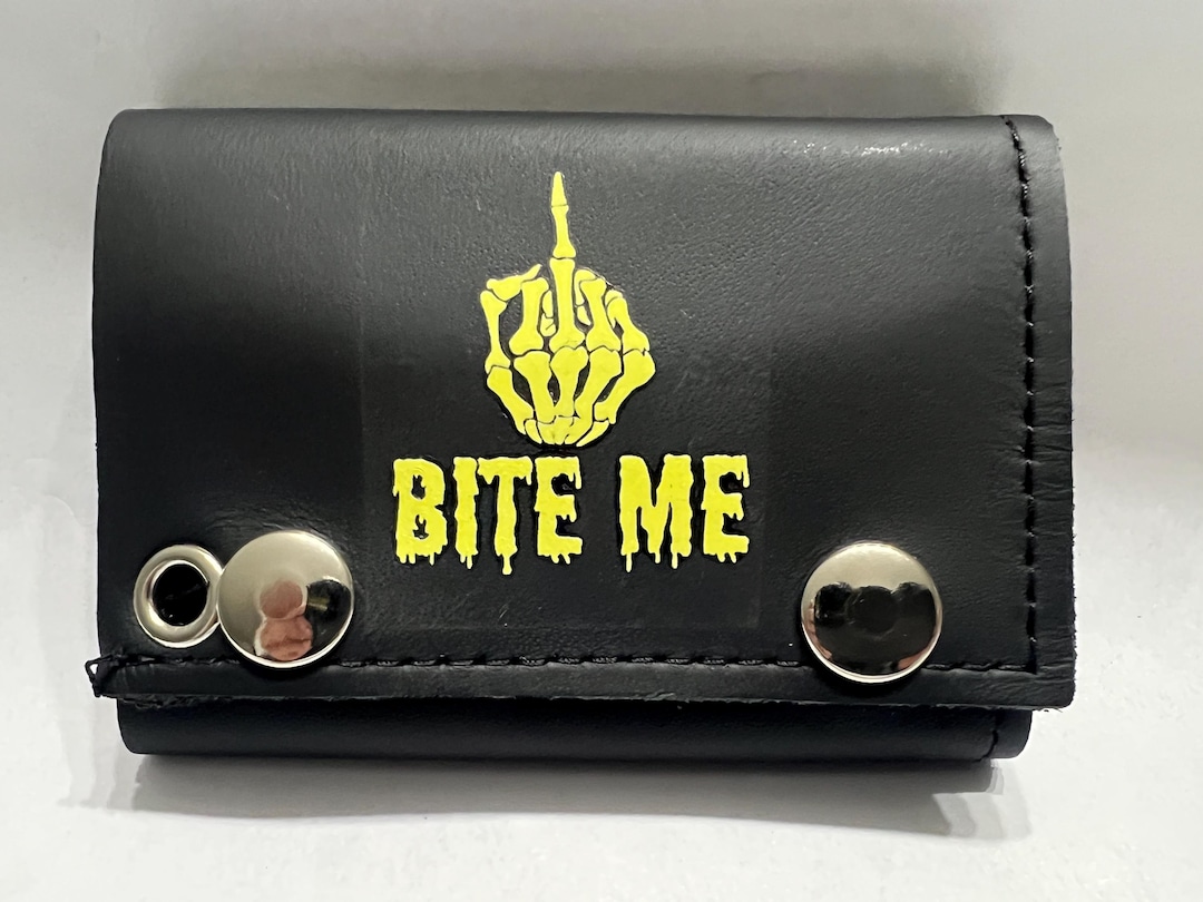 Bite Me Middle Finger Biker's Trifold Leather Chain Wallet - Etsy