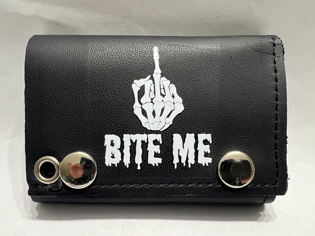 Bite Me Middle Finger Biker's Trifold Leather Chain Wallet - Etsy