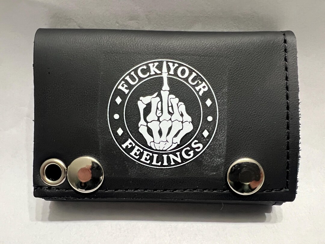 Fuck Your Feelings Middle Finger Biker's Trifold Leather Chain Wallet ...