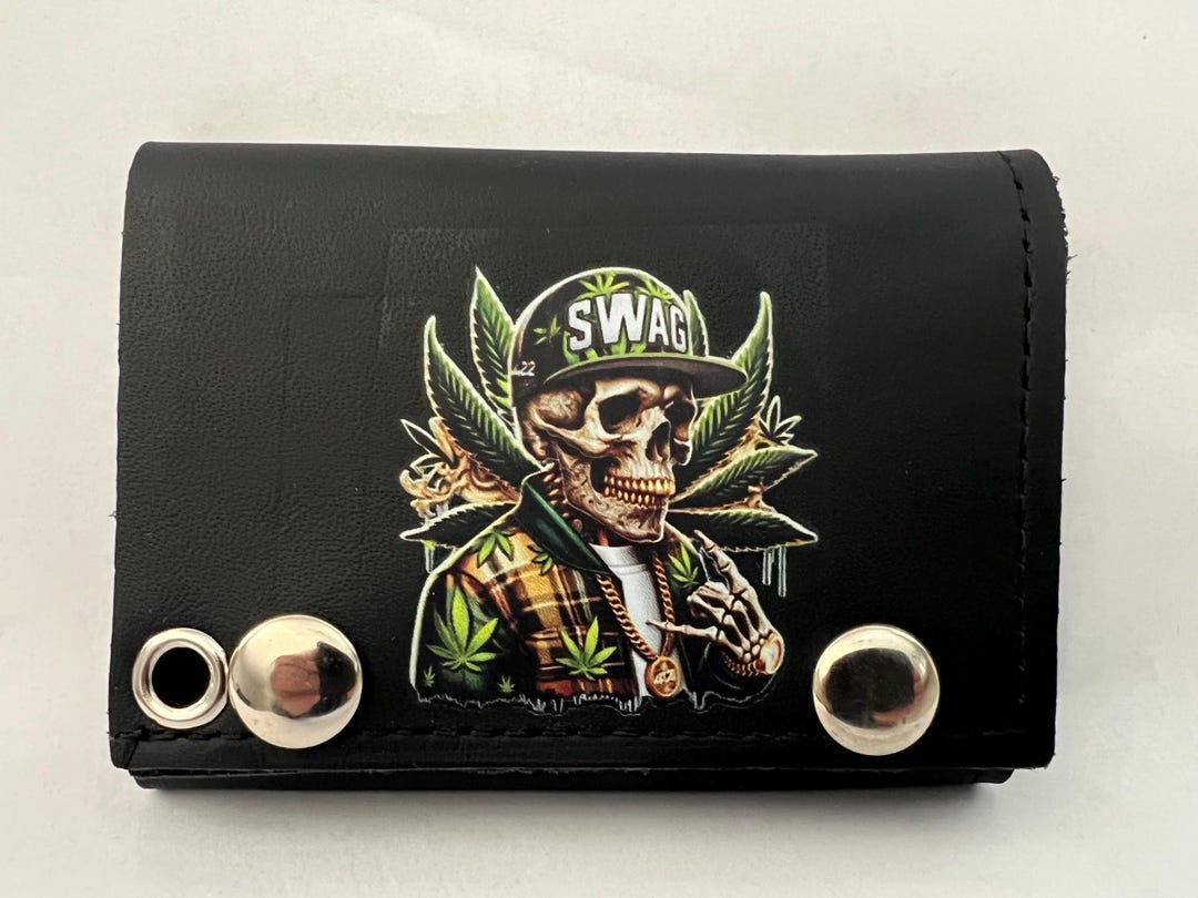 Weed Skull Swag Biker's Trifold Leather Chain Wallet - Etsy