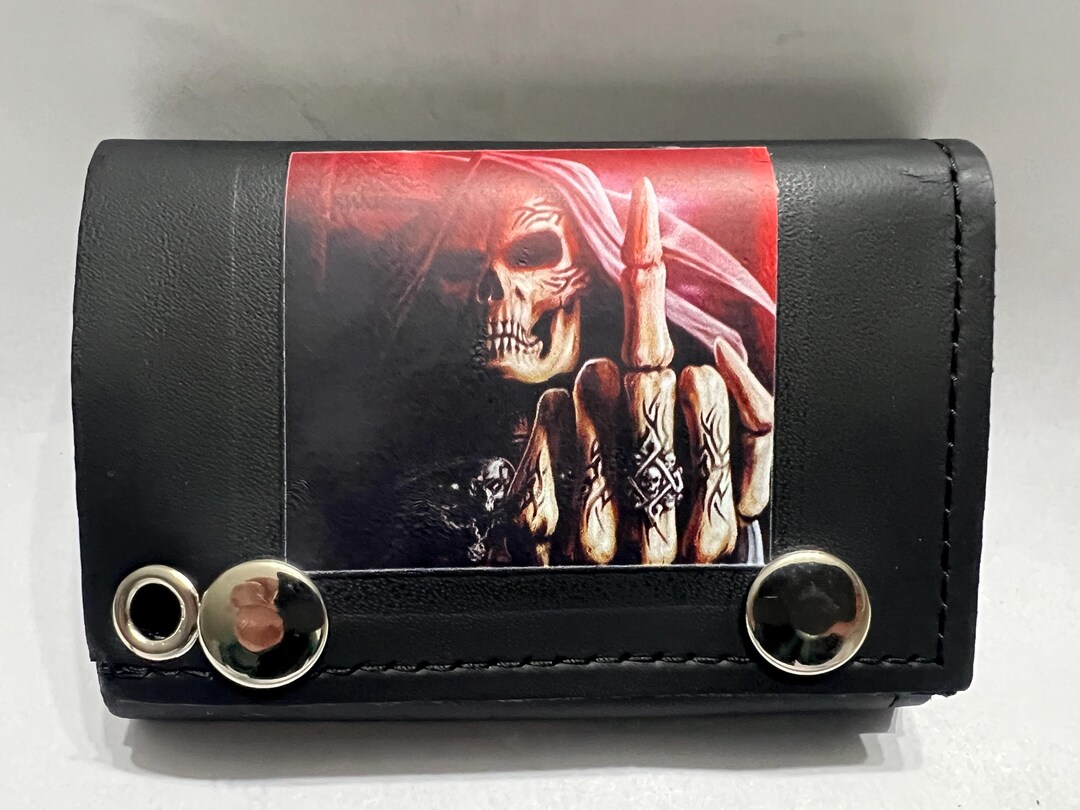 Reaper Middle Finger Biker's Trifold Leather Chain Wallet - Etsy