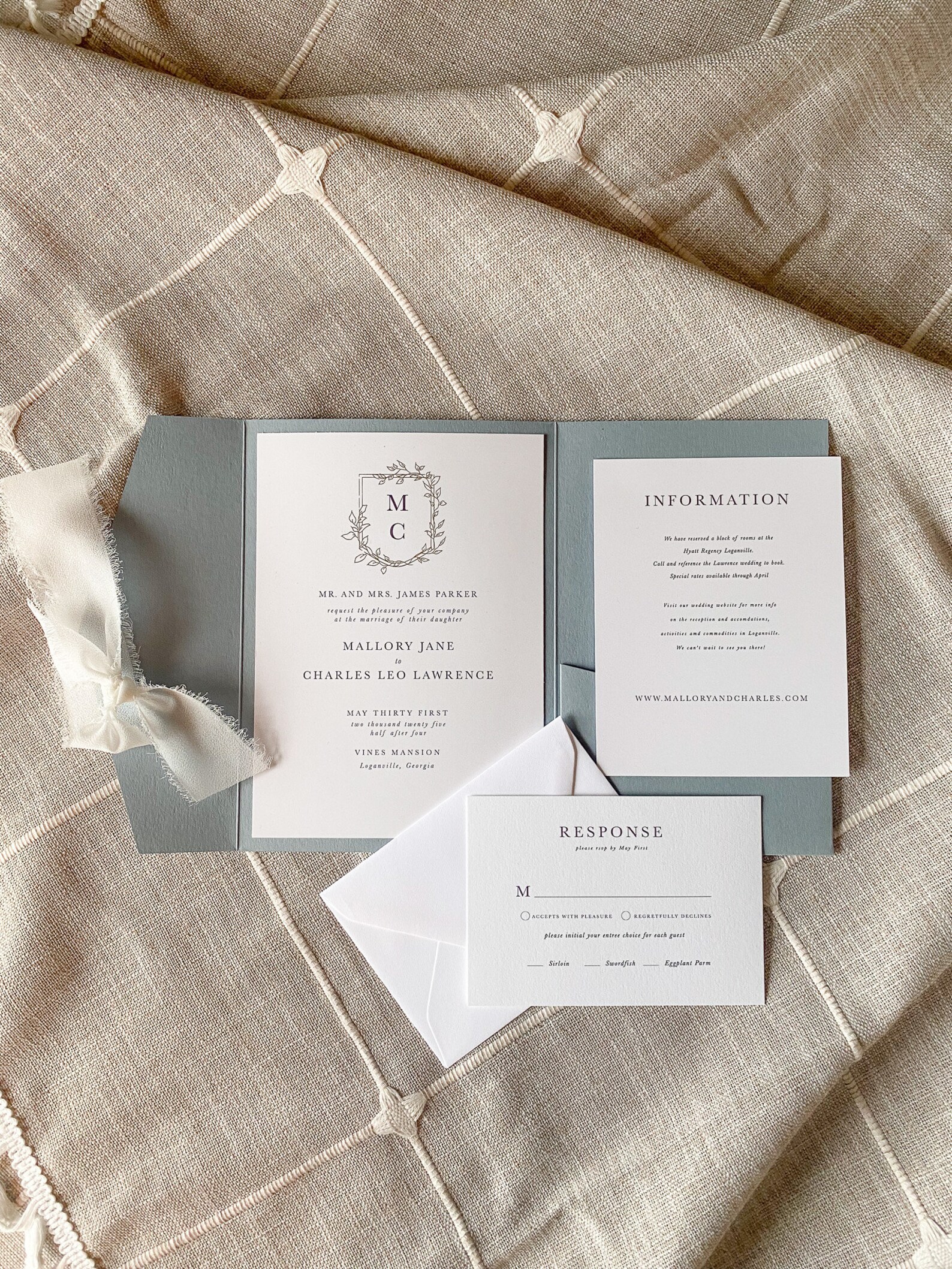 Gold Foil Crest With Modern Calligraphy, Pocket Folder Wedding ...
