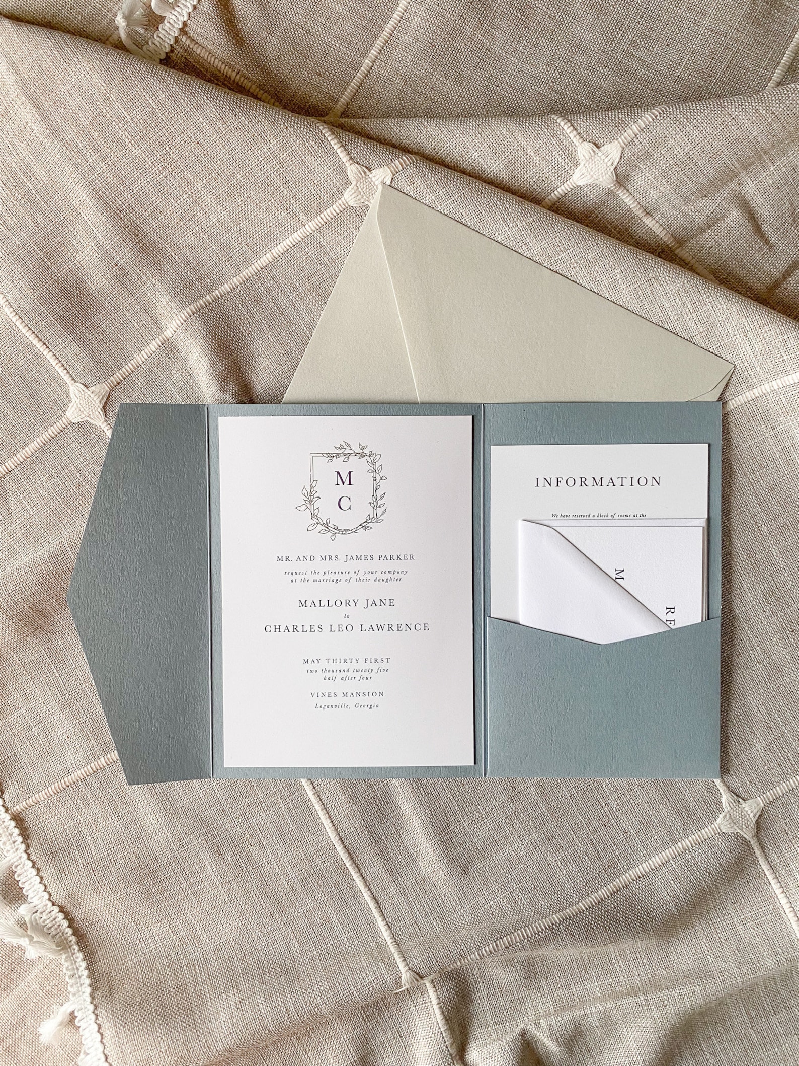 Gold Foil Crest With Modern Calligraphy, Pocket Folder Wedding ...