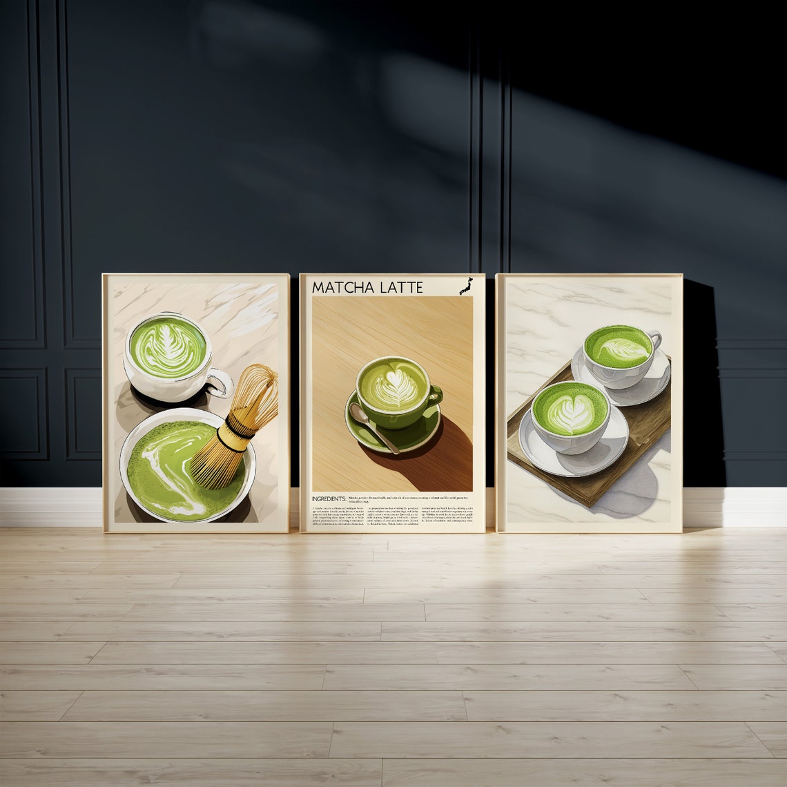 Matcha Latte Poster - SET OF 3 - Matcha Poster, Kitchen Wall Art, Retro ...
