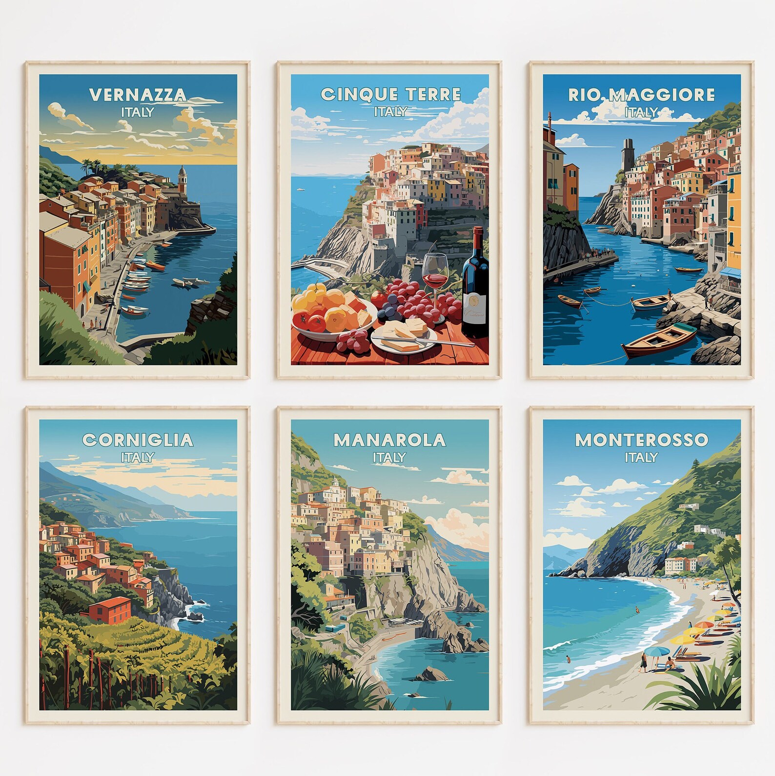 Cinque Terre, Italy - Travel Poster Set, Manarola, Rio Maggiore ...